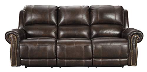 Signature Design by Ashley Buncrana Traditional Power Reclining Sofa with USB Charging Port, Brown