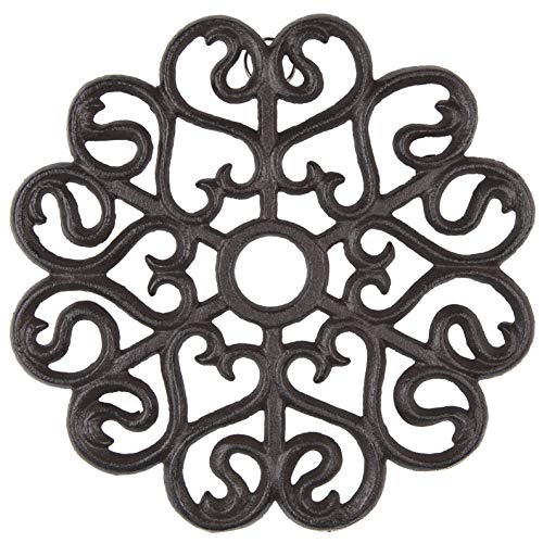 gasaré, Trivet for Hot Dishes, Pots and Pans, Metal Trivet, Victorian Design, Cast Iron, Rubber Feet Caps, Ring Hanger, 8 Inches, Brown Finish, 1 Unit