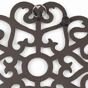 gasaré, Trivet for Hot Dishes, Pots and Pans, Metal Trivet, Victorian Design, Cast Iron, Rubber Feet Caps, Ring Hanger, 8 Inches, Brown Finish, 1 Unit