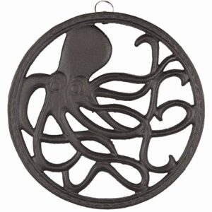 gasaré, trivet for hot dishes, pots and pans, metal trivet, octopus design, cast iron, rubber feet caps, ring hanger, 8 inches, brown finish, 1 unit