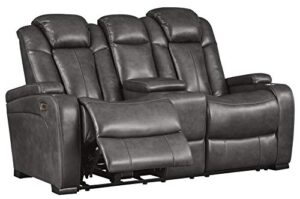 signature design by ashley turbulance power reclining loveseat with usb charging port, dark gray