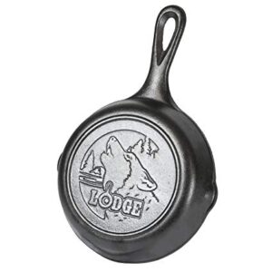 Lodge Wildlife Series-6.5" Cast Iron Skillet with Wolf Scene, Black