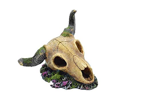 Leoyoubei 6 x 7.5 inch Aquarium Decoration Fish Tank Décor Ornaments Fish Turtle Hidden,Amphibians Bonsai Beautification Cave Landscape Pet Reptile House Sheep Skull Light Brown