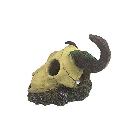 Leoyoubei 6 x 7.5 inch Aquarium Decoration Fish Tank Décor Ornaments Fish Turtle Hidden,Amphibians Bonsai Beautification Cave Landscape Pet Reptile House Sheep Skull Light Brown