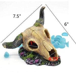 Leoyoubei 6 x 7.5 inch Aquarium Decoration Fish Tank Décor Ornaments Fish Turtle Hidden,Amphibians Bonsai Beautification Cave Landscape Pet Reptile House Sheep Skull Light Brown