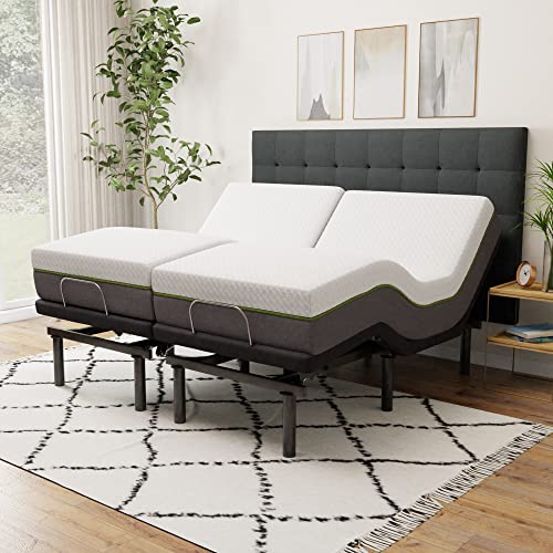 Blissful Nights e3 Split King Adjustable Bed Frames and 12 Inch Copper Gel Infused Cool Memory Foam Mattress Medium Firm Feel CertiPUR-US Certified (Split King)