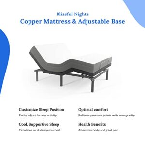 Blissful Nights e3 Split King Adjustable Bed Frames and 12 Inch Copper Gel Infused Cool Memory Foam Mattress Medium Firm Feel CertiPUR-US Certified (Split King)