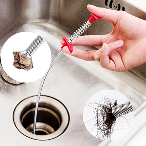 Omont Drain Clog Remover Tool,13 Pack Snake Drain Clog Remover Hair Clog Remover Tool, 24 Inch Stainless Steel Claw(1PCS) and Plastic Drain Cleaner Tool (12PCS) for Sink,Tube, Kitchen and Bathroom