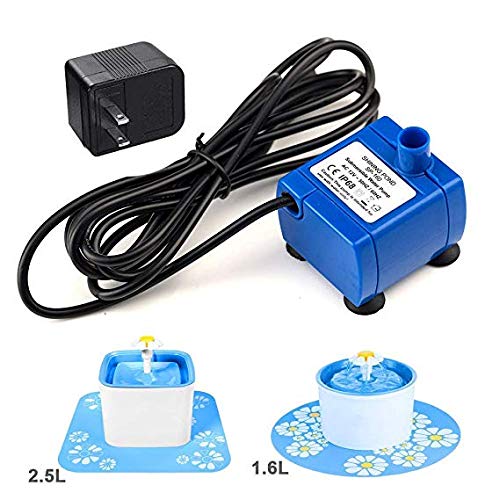 Happypapa Pet Water Fountain Pump Replacement Cat Fountain Replacement Pump for Flower Fountain 1.6L/2.5L Automatic Pet Water Dispenser Replacement Pump Come with Adapter