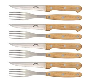 jim beam set of 8 ideal, chicken, pork and more-steak knives and forks made of stainless steel blade and contoure, medium, light brown, jb0208