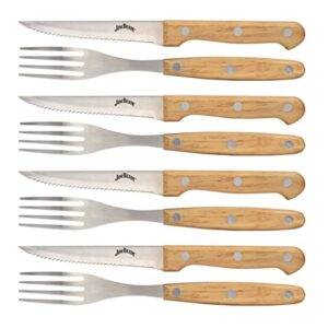 Jim Beam Set of 8 Ideal, Chicken, Pork and More-Steak Knives and Forks Made of Stainless Steel Blade and Contoure, Medium, Light Brown, JB0208