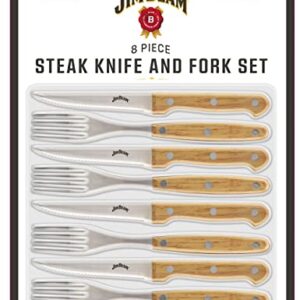 Jim Beam Set of 8 Ideal, Chicken, Pork and More-Steak Knives and Forks Made of Stainless Steel Blade and Contoure, Medium, Light Brown, JB0208