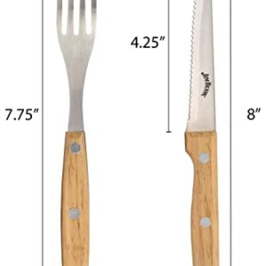 Jim Beam Set of 8 Ideal, Chicken, Pork and More-Steak Knives and Forks Made of Stainless Steel Blade and Contoure, Medium, Light Brown, JB0208