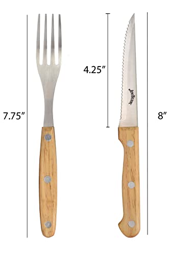 Jim Beam Set of 8 Ideal, Chicken, Pork and More-Steak Knives and Forks Made of Stainless Steel Blade and Contoure, Medium, Light Brown, JB0208