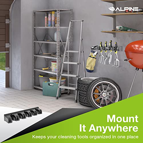 Alpine Mop And Broom Holder Wall Mount – Durable Holders For Garden Tools Broom Rake Gripper With 5 Slots & 6 Hooks - A Home Organization Must Haves