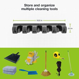 Alpine Mop And Broom Holder Wall Mount – Durable Holders For Garden Tools Broom Rake Gripper With 5 Slots & 6 Hooks - A Home Organization Must Haves