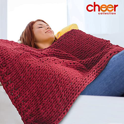 Cheer Collection Chunky Cable Knit Throw Blanket for Couch, Sofa, Bedroom and Living Room - Extra Soft and Cozy Decorative Throws - 50" x 60", Burgundy