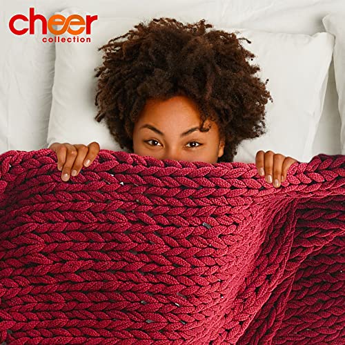 Cheer Collection Chunky Cable Knit Throw Blanket for Couch, Sofa, Bedroom and Living Room - Extra Soft and Cozy Decorative Throws - 50" x 60", Burgundy