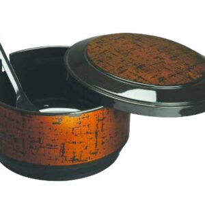 Japanese Restaurant Supply Ohitsu Rice Serving Container with Rice Paddle Plastic Lacquerware Suitable for 3-5 People - Made In Japan (Gold, 7"Dia x 4"H)