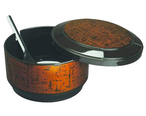 Japanese Restaurant Supply Ohitsu Rice Serving Container with Rice Paddle Plastic Lacquerware Suitable for 3-5 People - Made In Japan (Gold, 7"Dia x 4"H)