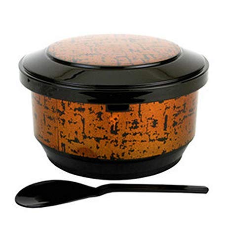 Japanese Restaurant Supply Ohitsu Rice Serving Container with Rice Paddle Plastic Lacquerware Suitable for 3-5 People - Made In Japan (Gold, 7"Dia x 4"H)