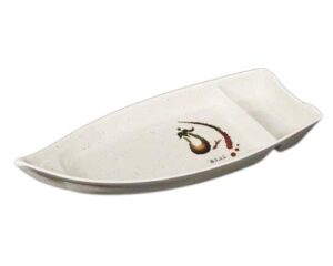 japanese restaurant supply sushi boat melamine sushi sashimi maki roll serving boat tray with sauce compartment (10.25", nasu eggplant)