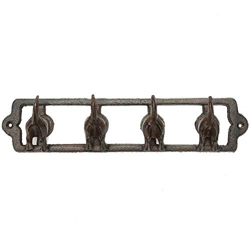 Sungmor Cast Iron Funky Coat Hook Hanger - Interesting Dog Tail Wall Mounted Rack with 4 Hooks - Rustic Style Wrought Iron Decorative Wall Hook Rack for Keys Clothes Hats Towels