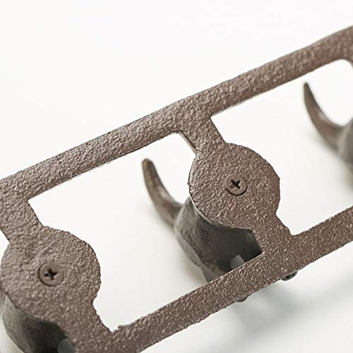 Sungmor Cast Iron Funky Coat Hook Hanger - Interesting Dog Tail Wall Mounted Rack with 4 Hooks - Rustic Style Wrought Iron Decorative Wall Hook Rack for Keys Clothes Hats Towels