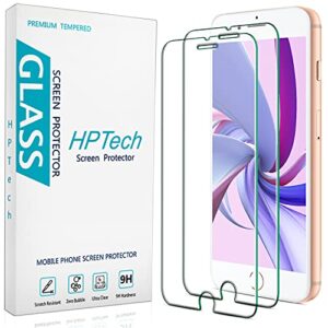 hptech (2 pack) tempered glass for iphone 8 plus, iphone 7 plus, iphone 6s plus, iphone 6 plus 5.5-inch screen protector, case friendly, easy to install, bubble free