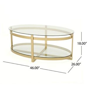 Christopher Knight Home Bell Tempered Glass Coffee Table | Round | Modern | Brass Finish, Clear