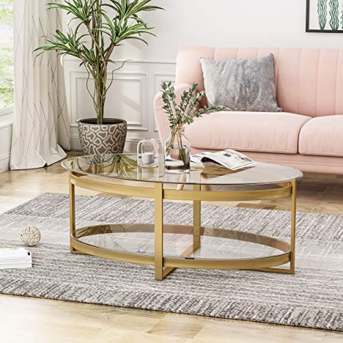 Christopher Knight Home Bell Tempered Glass Coffee Table | Round | Modern | Brass Finish, Clear