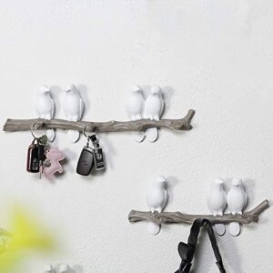 Sweet FanMuLin Birds On Tree Branch Decor Wall Mounted Coat Rack with Hooks for Coats, Hats, Keys, Towels (4 Birds)