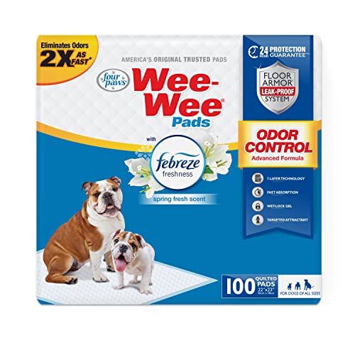 Four Paws Wee-Wee Odor Control with Febreze Freshness Pee Pads for Dogs - Dog & Puppy Pads for Potty Training - Dog Housebreaking & Puppy Supplies - 22" x 23" (100 Count),White