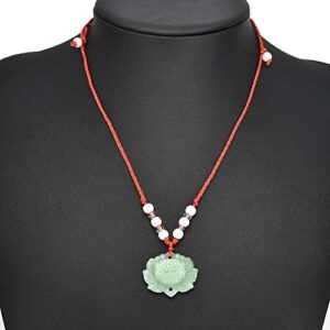 BAIBUE BUESAWAN Natural Green Jade Lotus Pendant Necklace Fashion Lucky Charm Pendant Jewelry