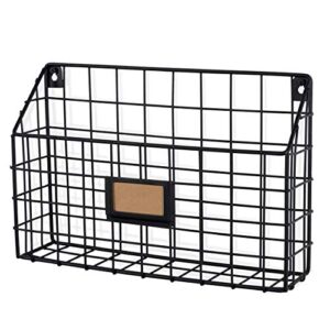 wall35 rivista file holder home office desk organizer, wall mounted wide chicken wire mail organizer and magazine holder, metal, black