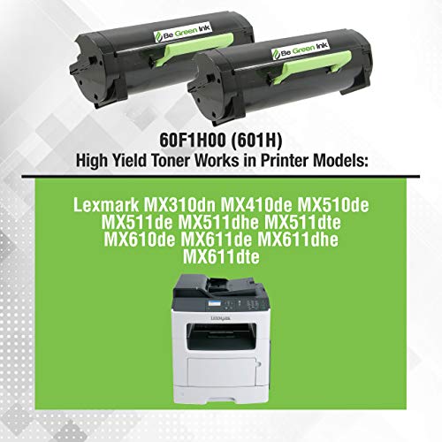 Be Green Ink Compatible Replace Lexmark 60F1H00 601H Toner Cartridge for MX310dn MX611de MX511de MX410de MX611dhe MX610de MX511dhe MX510de MX511dte MX611dfe (2-Pack, High Yield, 10,000 Pages)