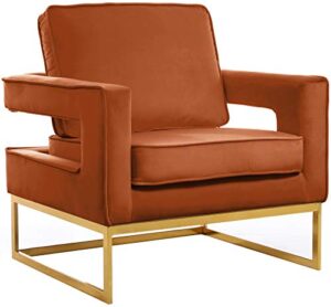 meridian furniture noah collection modern | contemporary velvet upholstered accent chair with durable stainless steel base, 33.5" w x 29.5" d x 35.5" h, cognac