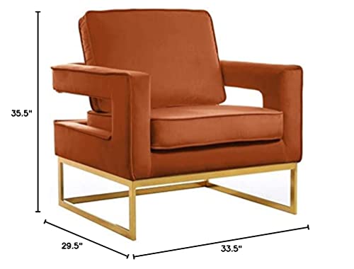 Meridian Furniture Noah Collection Modern | Contemporary Velvet Upholstered Accent Chair with Durable Stainless Steel Base, 33.5" W x 29.5" D x 35.5" H, Cognac