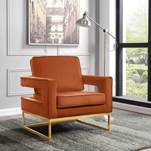 Meridian Furniture Noah Collection Modern | Contemporary Velvet Upholstered Accent Chair with Durable Stainless Steel Base, 33.5" W x 29.5" D x 35.5" H, Cognac