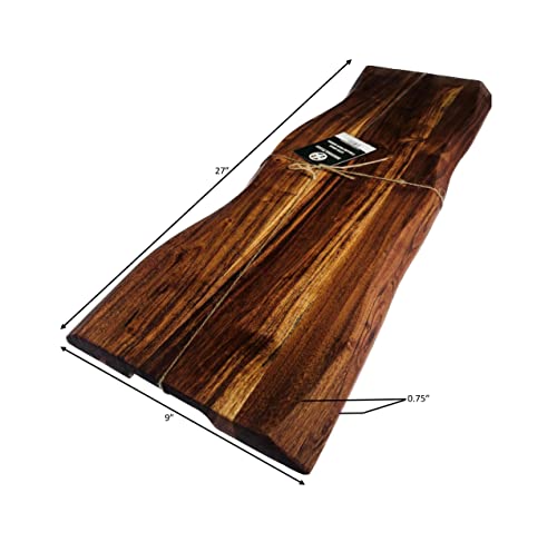 Mountain Woods Brown Hand Crafted Live Edge Acacia Cutting Board/Serving Tray | Cheese Board | Chopping board | Charcuterie board | Butcher Block - 27" x 9" x 0.75"