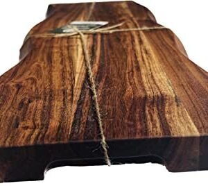 Mountain Woods Brown Hand Crafted Live Edge Acacia Cutting Board/Serving Tray | Cheese Board | Chopping board | Charcuterie board | Butcher Block - 27" x 9" x 0.75"