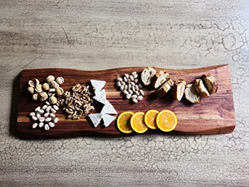 Mountain Woods Brown Hand Crafted Live Edge Acacia Cutting Board/Serving Tray | Cheese Board | Chopping board | Charcuterie board | Butcher Block - 27" x 9" x 0.75"