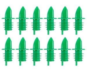 (pack of 12) green free-flow liquor pourer, bottle pour spouts by tezzorio