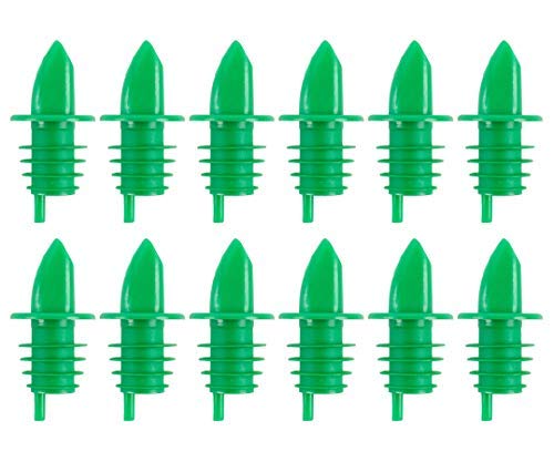 (Pack of 12) Green Free-Flow Liquor Pourer, Bottle Pour Spouts by Tezzorio