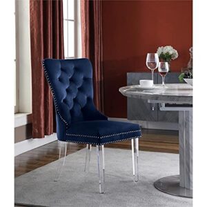 Meridian Furniture Miley Collection Modern | Contemporary Velvet Upholstered Dining Chair with Deep Button Tufting and Sturdy Acrylic Lucite Legs, Set of 2, Navy, 21.5" W x 27" D x 40" H, Blue