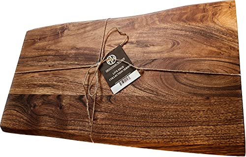 Mountain Woods Brown Hand Crafted Live Edge Acacia Cutting Board/Serving Tray | Charcuterie Board | Chopping Board for Vegetables, Fruits and Meat | Cheese Board - 20" x 11" x 0.75"