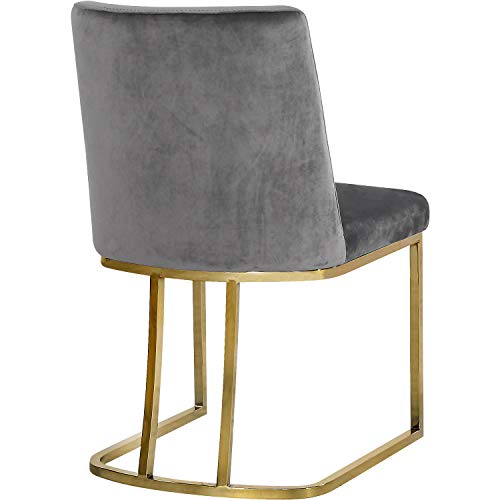 Meridian Furniture Heidi Collection Modern | Contemporary Velvet Upholstered Dining Chair with Polished Gold Metal Frame, Set of 2, 19" W x 23" D x 32" H, Grey