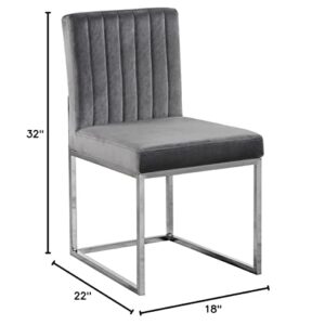 Meridian Furniture Giselle Collection Modern | Contemporary Velvet Upholstered Dining Chair with Durable Metal Base, Set of 2, 18" W x 22" D x 32" H, Grey