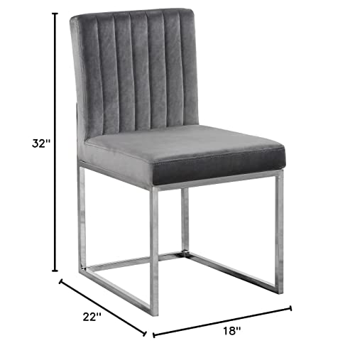 Meridian Furniture Giselle Collection Modern | Contemporary Velvet Upholstered Dining Chair with Durable Metal Base, Set of 2, 18" W x 22" D x 32" H, Grey