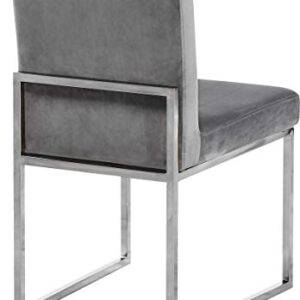 Meridian Furniture Giselle Collection Modern | Contemporary Velvet Upholstered Dining Chair with Durable Metal Base, Set of 2, 18" W x 22" D x 32" H, Grey